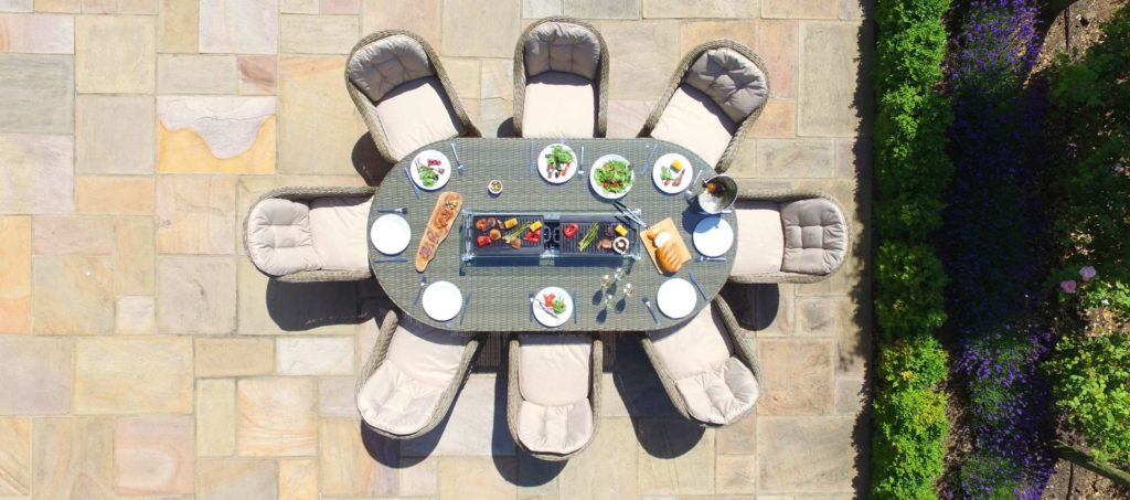 Winchester Heritage 8 Seater Oval Dining Set with Fire Pit Table ...